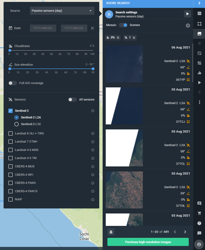 Searching for Sentinel imagery – Baseline GIS