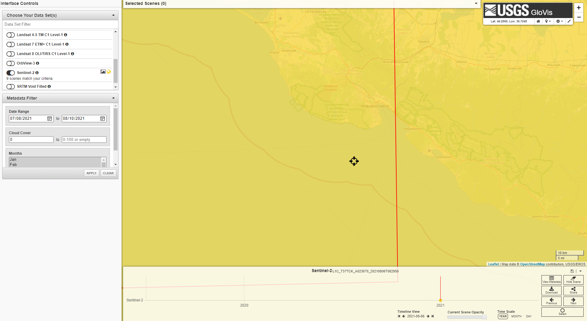 Searching for Sentinel imagery – Baseline GIS